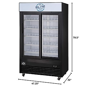 Elite Kitchen Supply Commercial 2 Sliding Glass Door Refrigerator Merchandiser, ETL NSF Upright Display Fridge Cooler Stainless Steel 2 Section 47" W 33.3 cu. ft. Fan Cooling, Restaurant