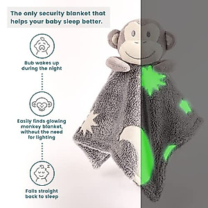 Security Blanket - Glow In The Dark, Monkey Sensory Blanket. The Super Soft, Unisex Security Blanket For Babies Glows In The Dark & Helps Babies Find Their Blanket At Night & Fall Straight Back Asleep