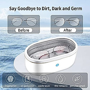 Ultrasonic Jewelry Cleaner High Capacity SUS304 Tank Cleaning Eyeglasses Machine 48KHz Portable and Low Noise Ultrasonic Machine for Ring, Earrings, Necklace, Silver, Retainer, Watches, Coins, Razors