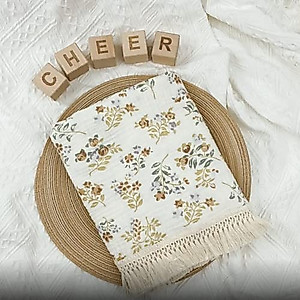 INSULAR Cotton Muslin Baby Blanket with Tassel, Boho Bohemian Muslin Swaddle Blanket Baby Receiving Blanket with Fringe, Nursery Decor Throw or Nursing Blankets, 47" x40”, Flower