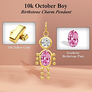Auriga Fine Jewelry 10K Yellow Gold October Boy Birthstone Charm Pendant for Women (L- 0.79 Inch, W- 0.4 Inch)