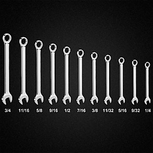 11-Piece SAE Combination Wrench Set in Roll-up Pouch, Non-Skip Inch Sizes 1/4 to 3/4” | Chrome Vanadium Steel with Mirror Finish | Ideal for General Household, Garage Workshop, Auto Repairs and More