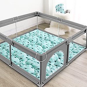 SPRINGSPIRIT Baby Play Mat for Boys Girls, 50'' x 50'' Play Mat for LIAMST and TODALE Baby Playpen, One-Piece Crawling Play Mat for Baby, Non Slip Playmat for Babies, Toddlers, Dinosaur