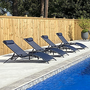 PURPLE LEAF Patio Chaise Lounge Chair Set with 2 Side Table Outdoor Pool Adjustable Recliner Chairs for Outside Beach Poolside Sunbathing Tanning Lounger