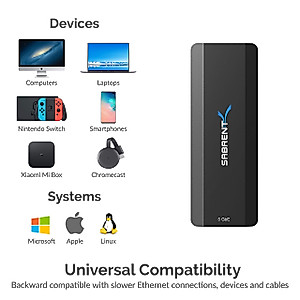 SABRENT USB Type-A or Type-C to 5-Gigabit Ethernet Adapter [10/100/1000/2500/5000 Mbps] (NT-SS5G)