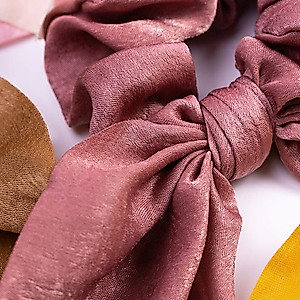 Bow Scrunchies For Long Hair - 8 Pcs Chiffon Satin Scrunchies Silk With Bow Scarf, Solid Stripe Flower Color Bow Scrunchies, Ponytail Holder With Tail, Rabbit Bunny Ear Bowknot Hair Accessories (A4)