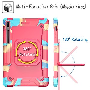 Galaxy Tab S8 Plus Case/Galaxy Tab S7 FE 5G Case Kids/Tab S7 Plus Case 12.4" SM-T738, Dteck Shockproof Case with 360°Swivel Kickstand Case for Samsung Galaxy Tab S8+/Tab S7 FE/Tab S7+, Rainbow & Rose