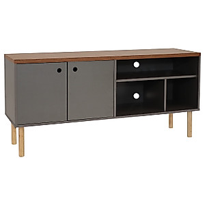 Sunnydaze Mid-Century Modern TV Stand for 55-Inch TV - Living Room Entertainment Center with Storage - Media Console Cabinet with Shelves - Gray