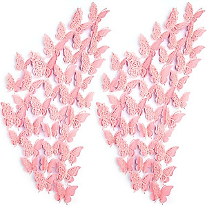 120 Pieces 3D Layered Butterfly Wall Decor Charming Butterfly Mural Decals Stickers DIY Decorative Wall Decals for Baby Room Home Wedding Party Decor (Pink)