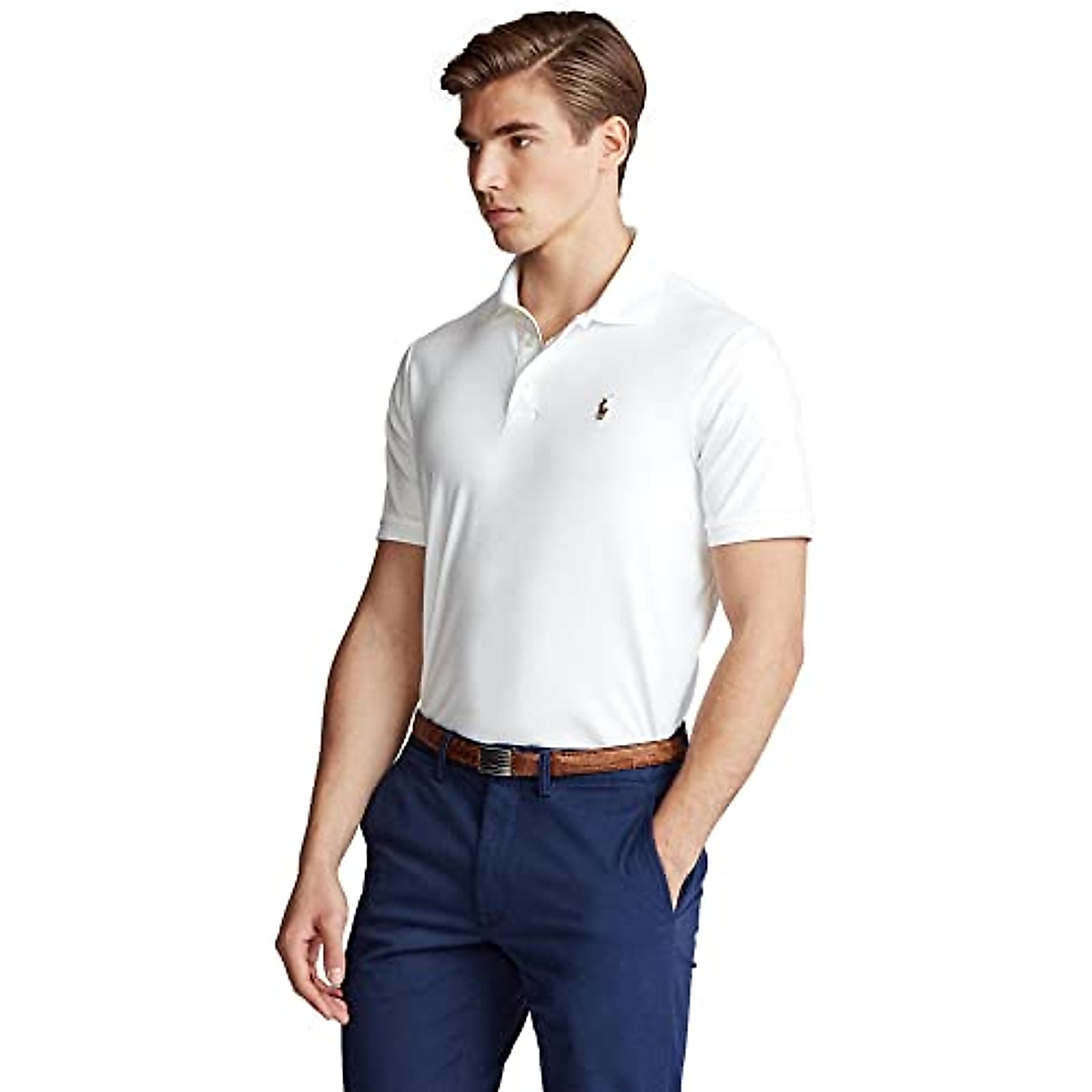 POLO RALPH LAUREN Men's Big and Tall Short Sleeve Pima Soft-Touch Polo Shirt (4XB, WhiteSigPny)