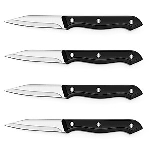 BEWOS 4-Piece Paring Knife Set, 3.5 Inch Paring Knives with Ergonomic Handle, Triple Rivet Paring Knife, Cutting Knife & Peeling Knife for Vegetable and Fruit, Kitchen Knives, Stainless Steel/Black