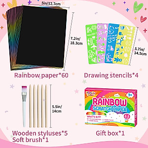 FEREDO KIDS Scratch Paper Gifts for Kids Set: 70Pcs Rainbow Scratch Art for Kids Arts and Crafts Kit for Girl Boy Crafts for Kids Ages 4-8 Birthday Halloween Christmas Party Gift Kids Activities