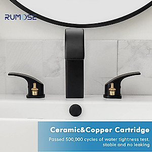 RUMOSE Matte Black Bathroom Faucet Widespread Bathroom Sink Faucet Two Handle 8 inch Bathroom Faucets for Sink 3 Hole, Brass Waterfall Mixer Taps