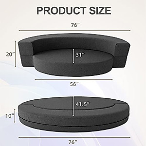 Nigoone Modern Folding Sofa Bed Couch Memory Foam with 2 Pillows Sleeper Sofa futon Couch for Bedroom Living Room Guests, Washable Set, Stylish Oval 76''L × 41.5''D × 10''H,Dark Gray