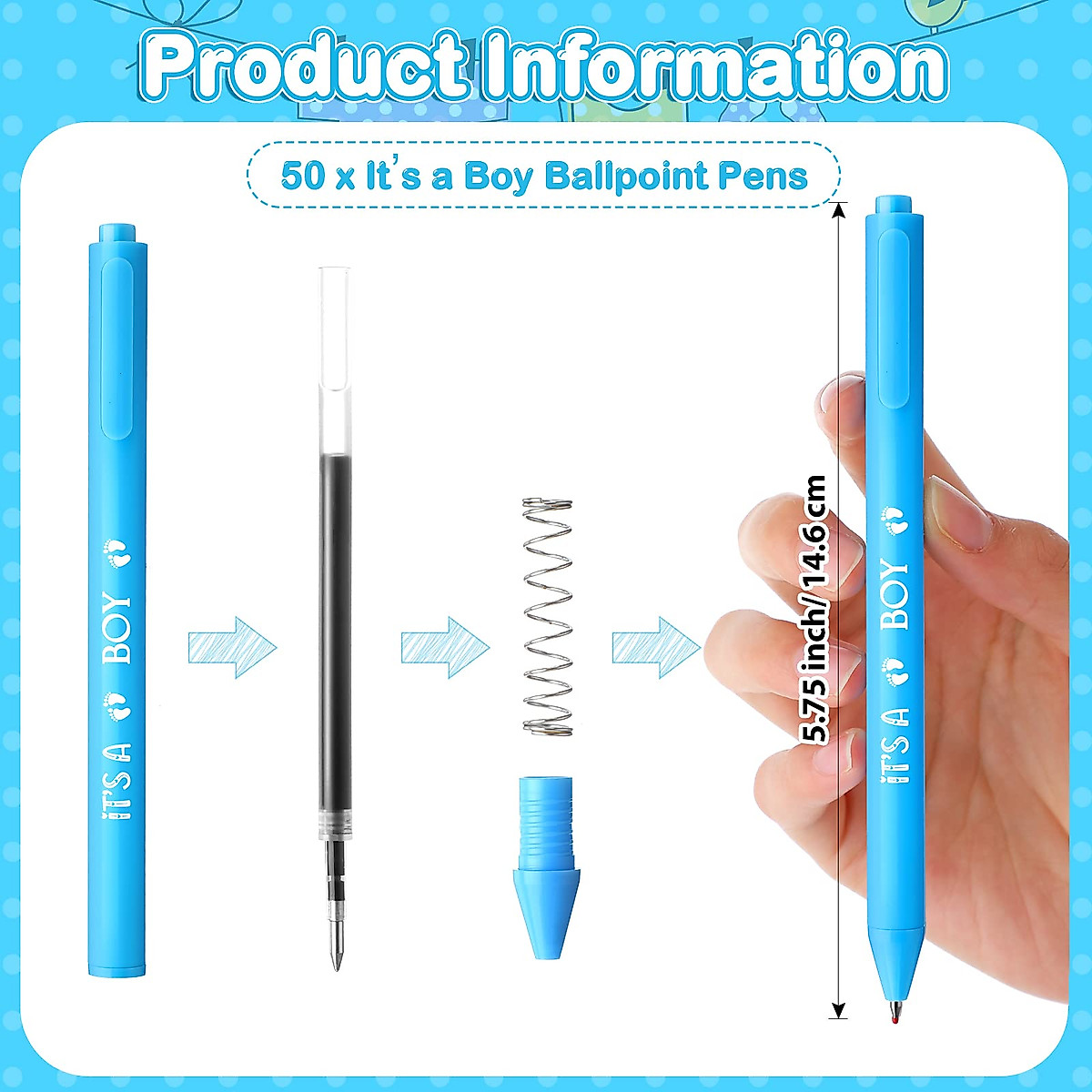 TaoBary 50 Sets Baby Shower Pens Bulk Pink It's A boy Ballpoint Pens Baby Shower Favors with Thank You Cards and Organza Bags Gender Reveal Guests Decorations