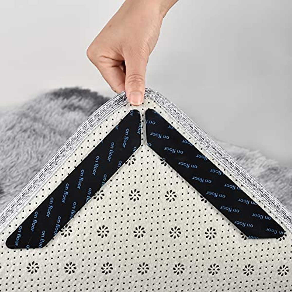 LUXACO Double Sided Rug Grippers Washable Anti Curling Corner Keeps Your Rug in Place Makes Corners Flat Non Slip Adhesive Rug Tape for Hardwood Floors and Tile,8 Pack,12 Pack,16 Pack