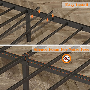 Furnulem Bed Frame Queen Size with Light,Industrial Storage Headboard with Power Outlet and USB Port,Wood Platform Queen Bed with Strong Metal Support,No Box Spring Needed,Silent