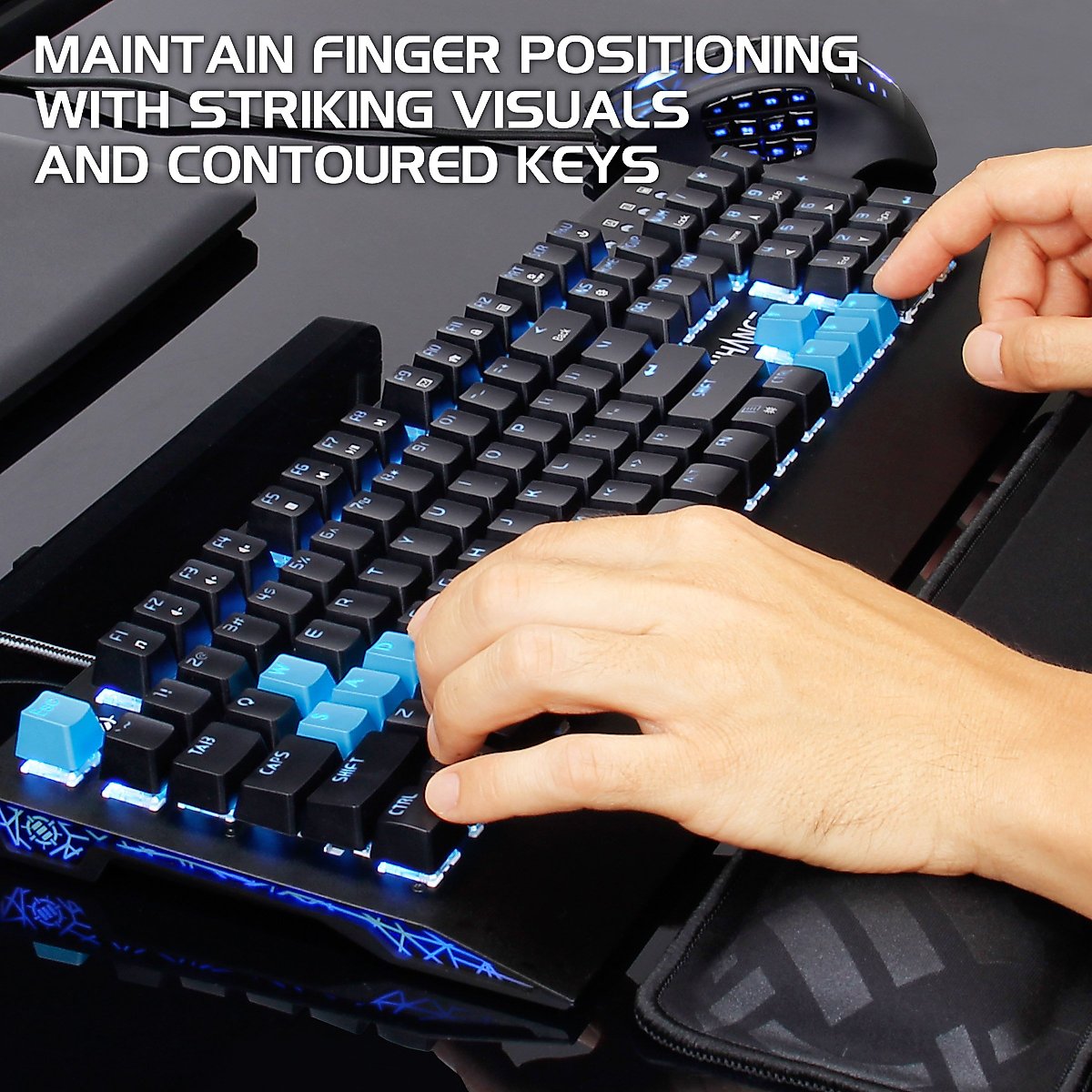 ENHANCE PBT Keycaps Set Doubleshot Key Caps Gaming Keyboard Upgrade Kit - Plastic Backlit Clear WASD Compatible with Mechanical Switches - Keycap Puller, Dust Brush and Microfiber Cloth - Blue