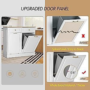 ONG Double Kitchen Trash Cabinets Dual Tilt-Out Trash Bin Can Cabinets with Drawers, Free Standing Hideaway Trash Holder Waste Can Bin for Trash Disposal, Recycle (White)