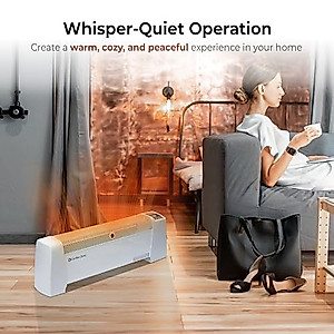 Comfort Zone Baseboard Space Heater with Digital Thermostat, Electric, Dent-Proof End Panels, Overheat Protection, Tip-Over Switch, & Stay-Cool Body, For Home, Bedroom, & Office, 1,500W, CZ650BWT