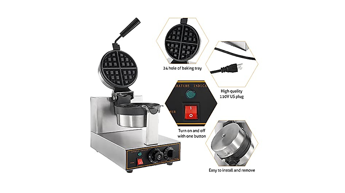 WICHEMI Commercial Waffle Maker Electric Waffle Making Machine Flip ...