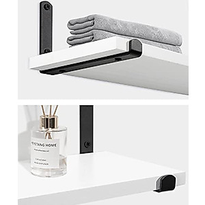 Godimerhea White Floating Shelves for Wall, Long Wall Mounted Set of 2, Modern Neutral Wooden Storage Decorative Hanging Shelf with Black Metal Brackets for Bathroom Living Room, Kitchen, 24 Inch