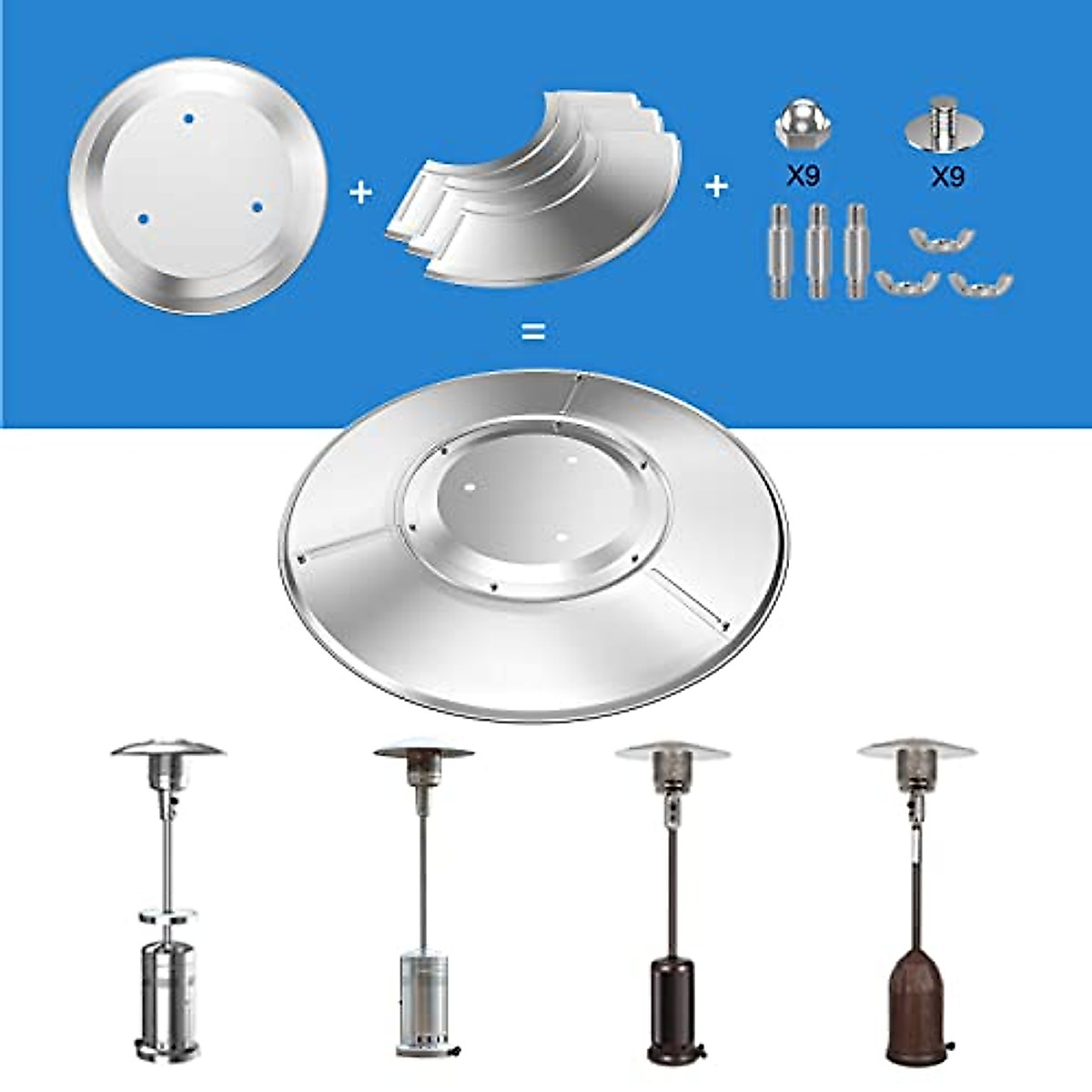 Top Hill Patio Heater Reflector shield, Outdoor Heater Replacement Dome Part, Aluminum Heat Reflector Shield Top for Outdoor Heaters (33" Diameter Round)