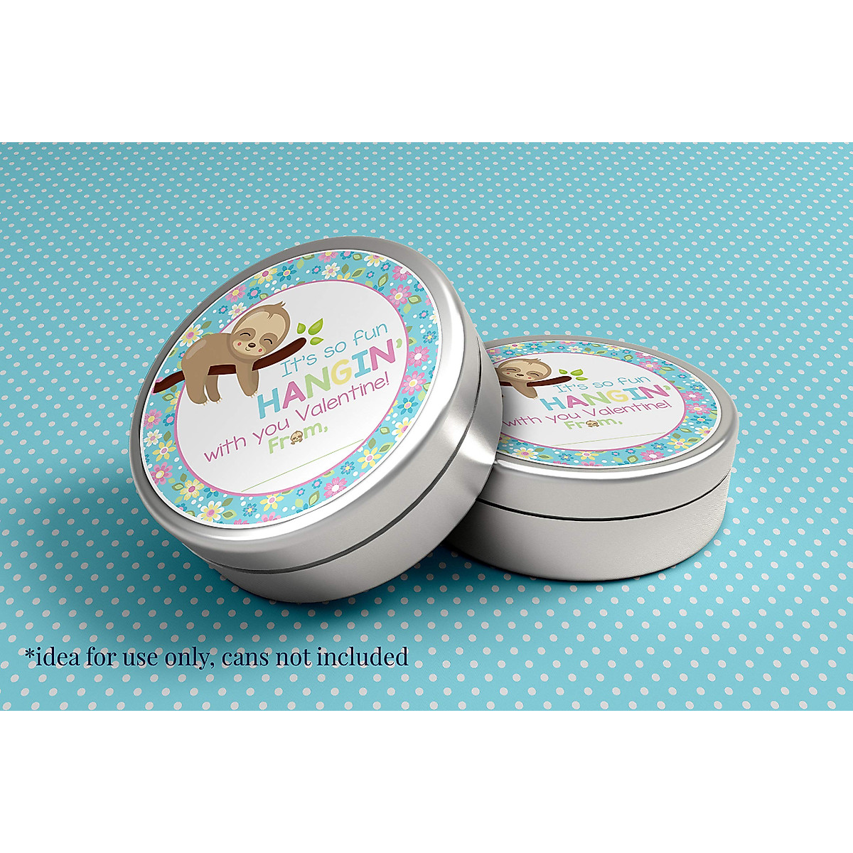 Hangin’ with You Sleepy Sloth-Themed Valentine Party Favor Sticker Labels, 40 2" Party Circle Stickers by AmandaCreation, Great for Classroom Valentines, Envelope Seals, Gifts & Treats