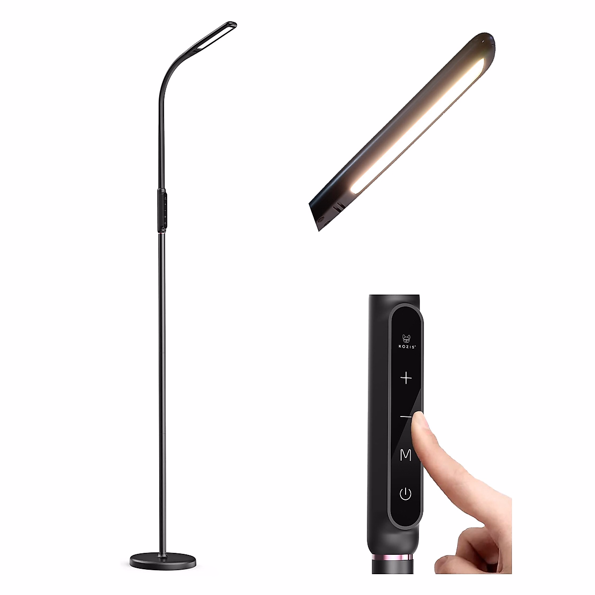 KOZIS LED Floor Lamp FL01B | 1800 Lux Dimmable | 44" - 76" Height Range Customizable | 60 Min Timer, Black