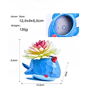 Cute Whale Flower Pot with Drainer Garden Flower Pot Resin Succulent Potted Bonsai Plant Stand Home Desk Mini Ornaments Balcony Landscape Ideas Blue Whale