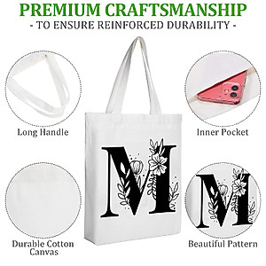 Reginary Monogrammed Initial Tote Bags Personalized Gift for Women Makeup Bag for Wedding Bridesmaid Birthday(Letter M)