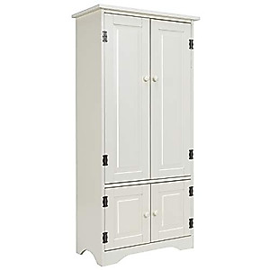 Giantex Accent Floor Storage Cabinet Adjustable Shelves Antique 2-Door Low Floor Cabinet Pantry 24" Lx13 Wx49''H (White)