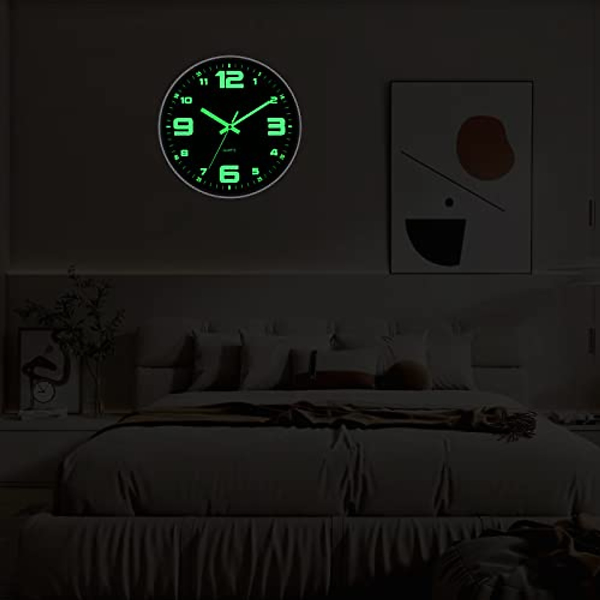 kinatime Wall Clocks Battery Operated - Glow in The Dark Wall Clock Non-tick 12 inch Silent Wall Clock for Bedroom Living Room and Office Decor