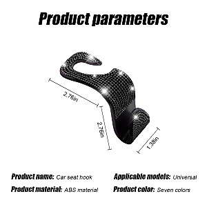 Moly Magnolia Bling Car Seat Headrest Hooks, 4PCS Handcrafted Rhinestones Seat Hanger Organizer for Handbag Purse Scarf, Universal for Cars, Auto Interior Accessories for Women Men (Black)