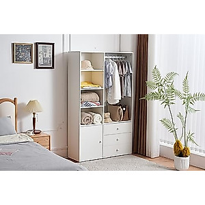 UDeuxff Bedroom Armoire，Wardrobe Armoire Closet, Drawers and Shelves, Handles, Hanging Rod, for Bedroom ，White (A)