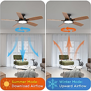 TALOYA 52 inch Ceiling Fans with Lights,Ultra Silent Multifunctional Ceiling Fan with Three Color Temperature and Dimmable Light with Reversible Blades Black