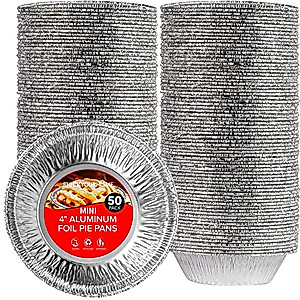 Stock Your Home 4 Inch Mini Aluminum Foil Pie Pans (50 Count) Disposable Mini Pie Pans, Small Pie Tin for Baking Tiny Treats, Durable Individual Pie Pans for Fruit Tarts, Quiche, Mince Pie Tin