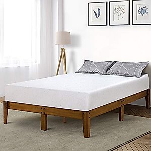 PrimaSleep 14 Inch Solid Wood Platform Bed Frame/Anti-Slip Support/No Box Spring Needed/Easy to Set, Full, Light Brown