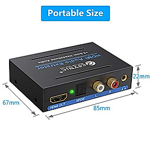 eSynic 4K HDMI Audio Extractor HDMI to HDMI + Optical TOSLINK SPDIF + Analog RCA L/R +3.5mm Jack Stereo Audio Video Splitter Converter with Power ON/Off Switch Support 4K Full HD1080p 3D