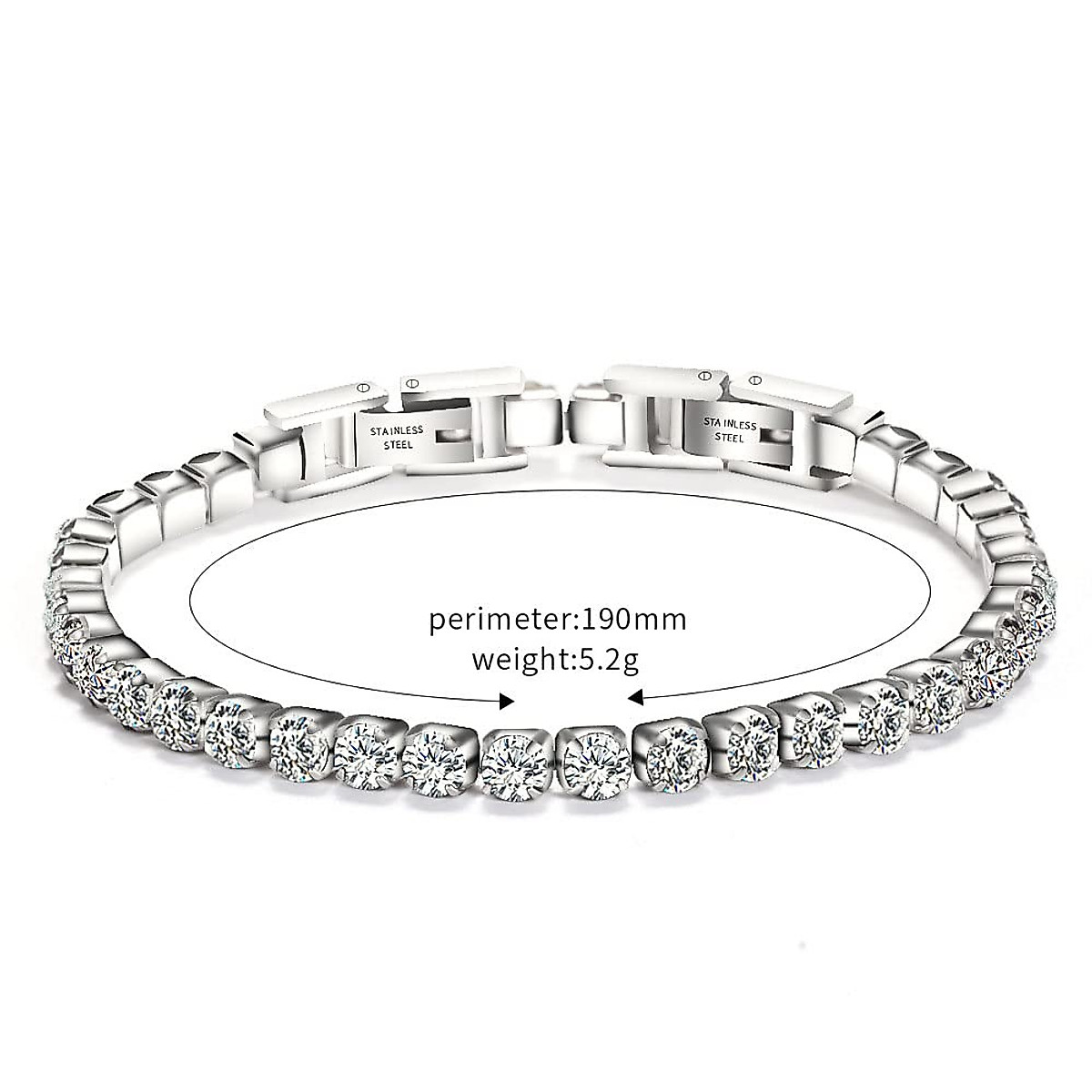 Auoy Dhof Tennis Bracelet Titanium Steel Bracelet Ladies Bracelet Double Buckle Adjustable AAA Cubic Zirconia (Steel Color (2))