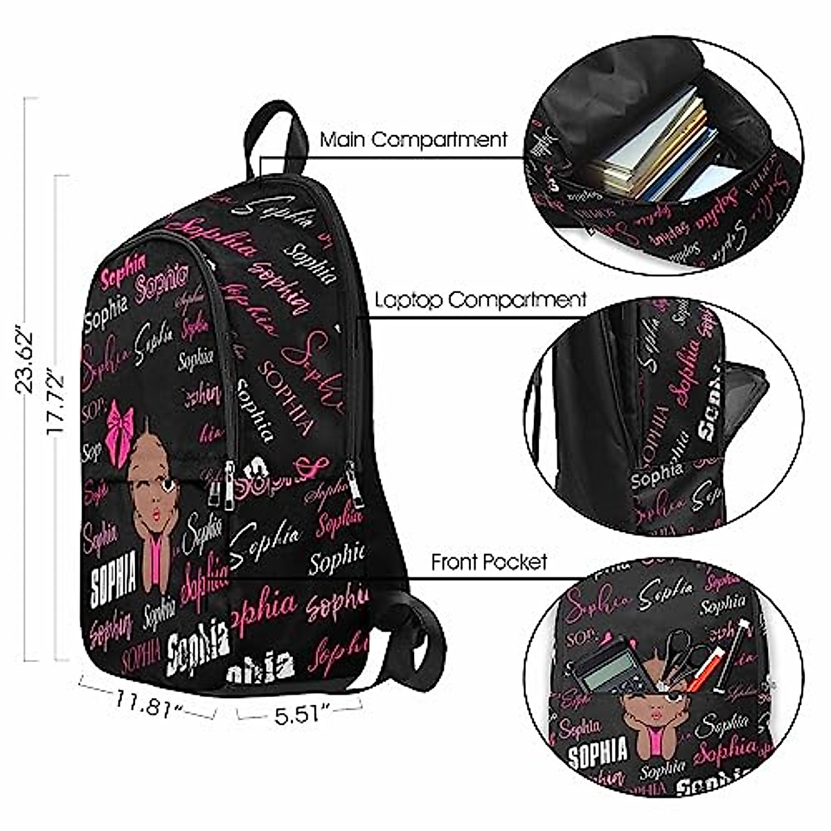 InterestPrint Backpack Little Princess Glitter Gold Bookbag School Backpack for Girls Boys Backpacks Canvas Light Laptop Bag