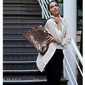 FEIMINA Genuine Leather Tote Bag, Leather Purse for Woman, Top Handle CrossBody Bag Patent Leather Shoulder Bag with Strap