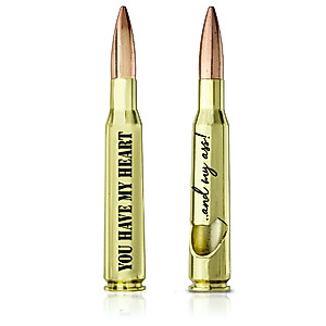 Funny Anniversary/Birthday Gifts for Boyfriend I Husband Birthday Gift - "You have my Heart and my As!" - 50 Cal Bottle Opener I Cute Couples Anniversary for Boyfriend from Girlfriend