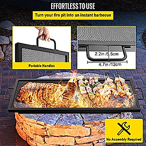 VEVOR Rectangle Fire Pit Grate, X-Marks Rectangle Grill Grate, Black Steel Fire Grate, Fire Pit Cooking Grate with Handles, Fire Grill Grate for Fire Pit, (44 x 15-inch)