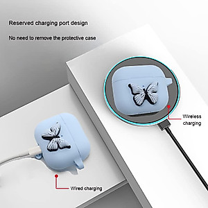 Jeriwell Compatible with AirPods 3rd Generation Case Cover Soft Silicone Waterproof 3D Butterfly with Keychain for Airpods 3 Charging Case 2021 for Women Girls (Light Blue)