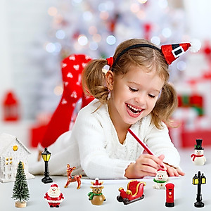 Maitys 26 Pcs Christmas Village Sets Houses LED Lighted Accessories Town Scene Christmas Figurines Battery Operated for Desktop Holiday Miniature Decorations