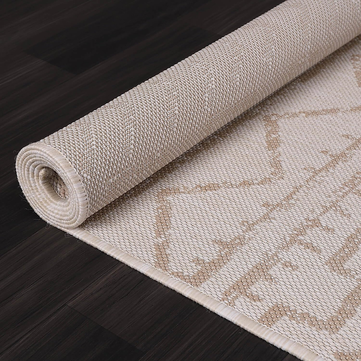 Beverly Rug Waikiki Indoor Outdoor Rug 6x9, Washable Outside Carpet for Patio, Deck, Porch, Trellis Area Rug, Water Resistant, Beige - White