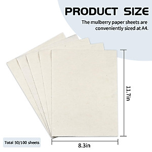 50/100 Sheets FIVEIZERO A4 Mulberry Paper Sheets Natural Fiber Rice Paper,8.3x11.7in Natural Decoupage Tissue Paper for Writing Painting, Decorative Paper, Card Making Paper DIY Craft