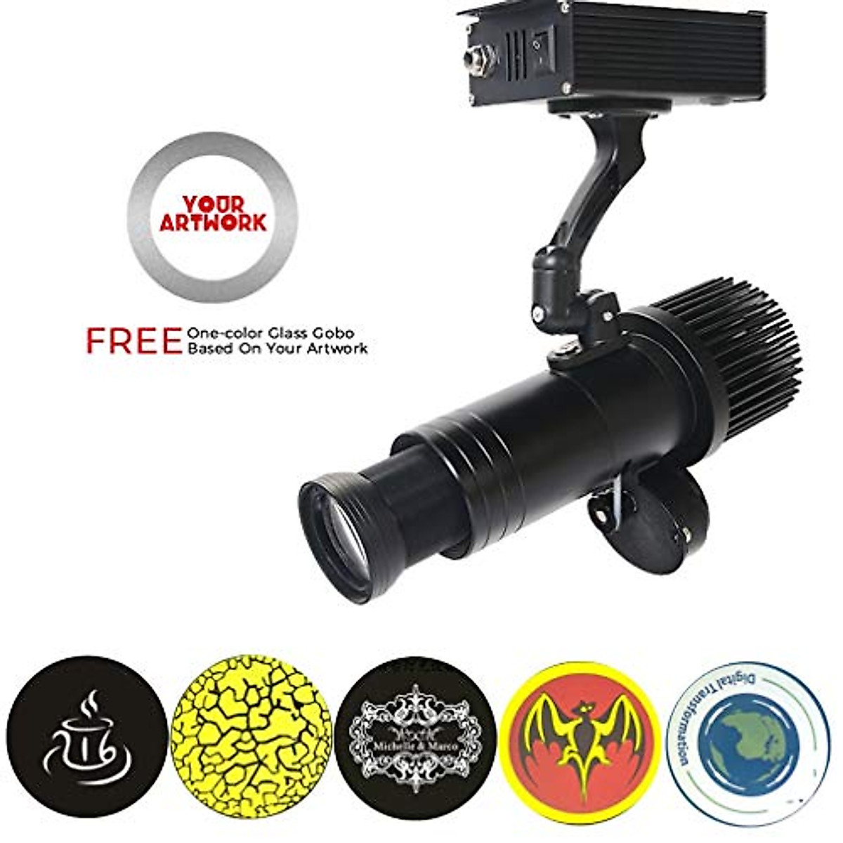 AHWZ 25W LED Custom Image GOBO Logo Projector Light with Gyrating Function& Manual Zoom&Focus Customized Gobos,Black,Indoor