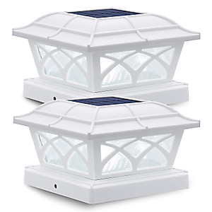 SIEDiNLAR Solar Post Cap Lights Outdoor Glass 2 Modes 8 LEDs for 4x4 5x5 6x6 Posts Fence Deck Patio Decoration Warm White/Cool White Lighting White (2 Pack)